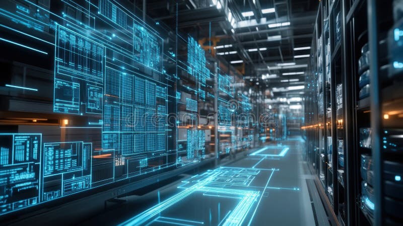A Screen Displaying a 3D Logistics Map of the Factory Floor ...