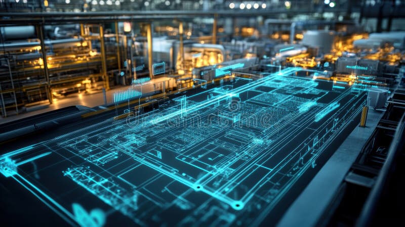 A Screen Displaying a 3D Logistics Map of the Factory Floor ...