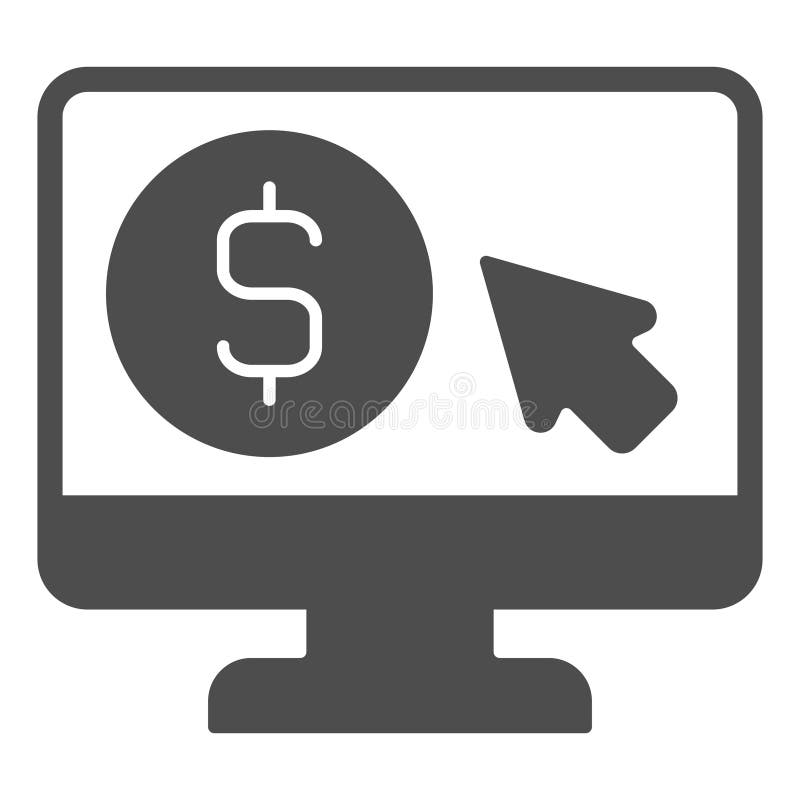 Screen with Dollar and Cursor Solid Icon, Bank Account Concept. Vector ...