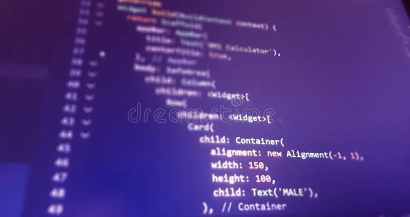 Screen Of Flutter Application Developing Code Lines Of Code On Computer Screen Stock Image