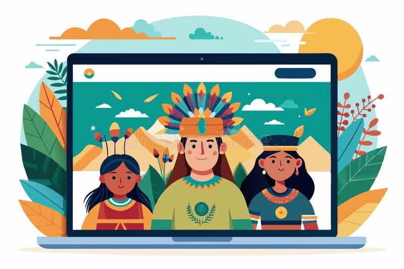 A Laptop Computer Displaying Three Native Americans on the Screen Stock ...