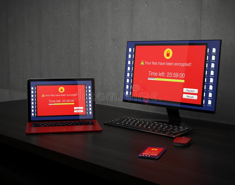 Screen of Laptop, Desktop PC and Smartphone Showing Alert that the ...