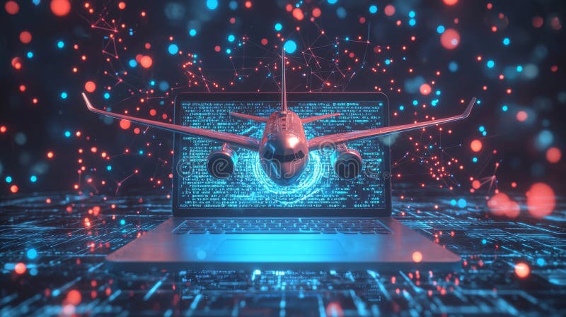 The Screen of a Laptop Shows a Futuristic Airplane Model. Stock Photo ...