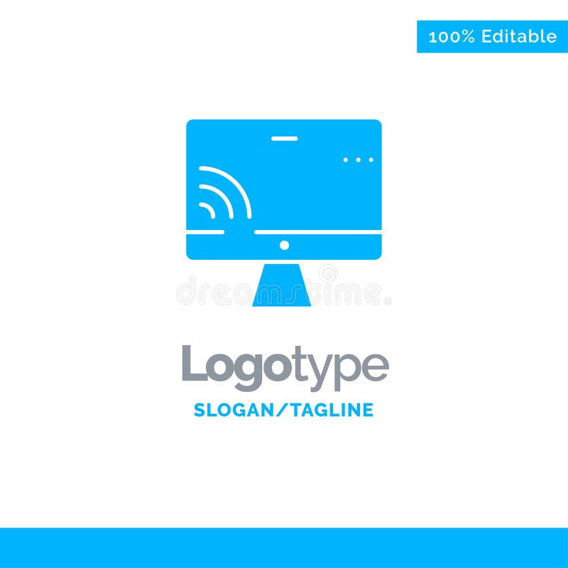 Screen, Monitor, Screen, Wifi Blue Solid Logo Template. Place for ...