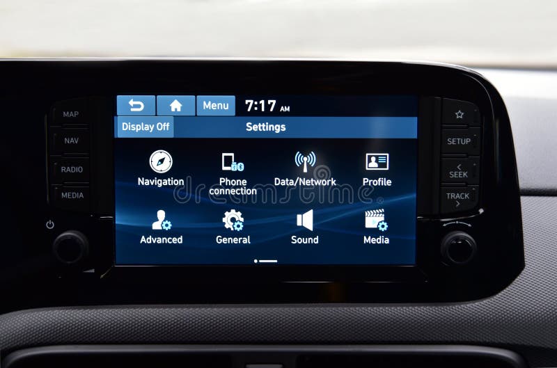 Screen Multimedia System on Dashboard in a Modern Car Stock Photo ...