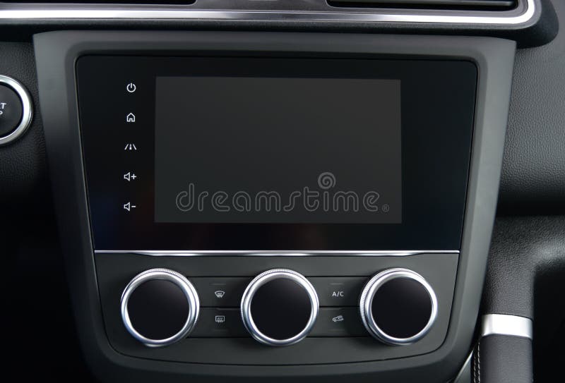 Screen Multimedia System on Dashboard in a Modern Car Stock Photo ...