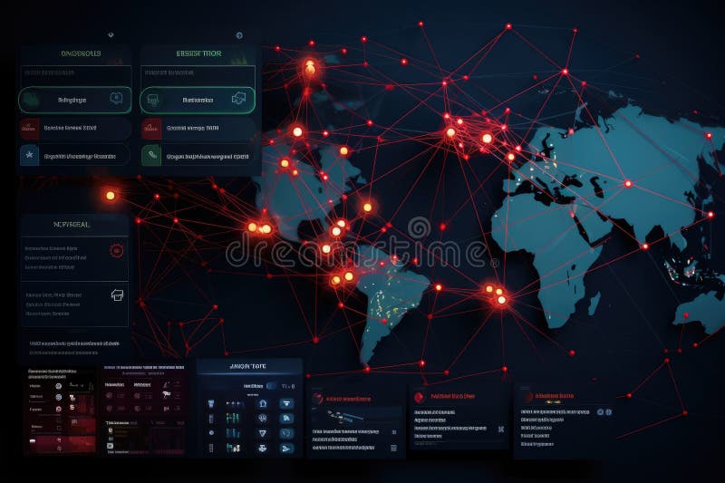 Screen with Network Topology and Threats Cyber Security Data Protection ...