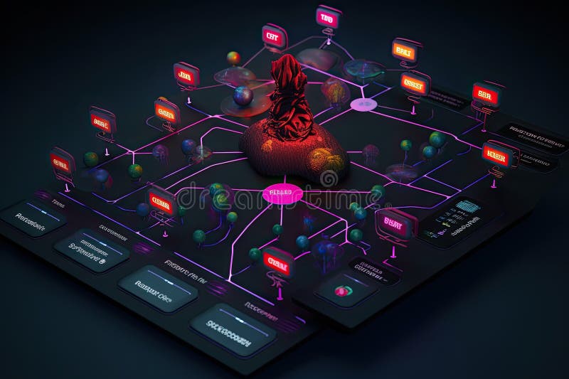 Screen with Network Topology and Threats Cyber Security Data Protection ...