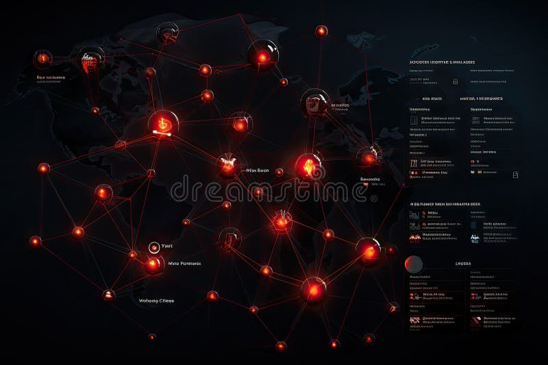 Screen with Network Topology and Threats Cyber Security Data Protection ...