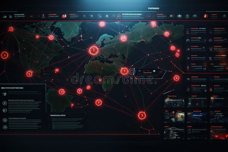 Screen with Network Topology and Threats Cyber Security Data Protection ...