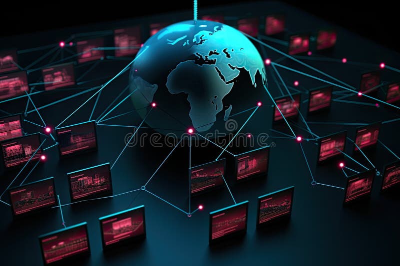Screen with Network Topology and Threats Cyber Security Data Protection ...