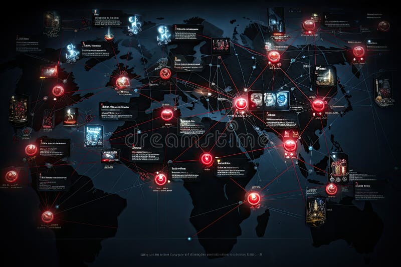 Screen with Network Topology and Threats Cyber Security Data Protection ...