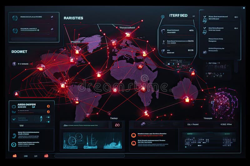 Screen with Network Topology and Threats Cyber Security Data Protection ...