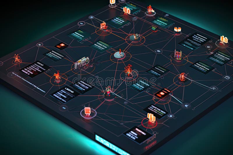 Screen with Network Topology and Threats Cyber Security Data Protection ...