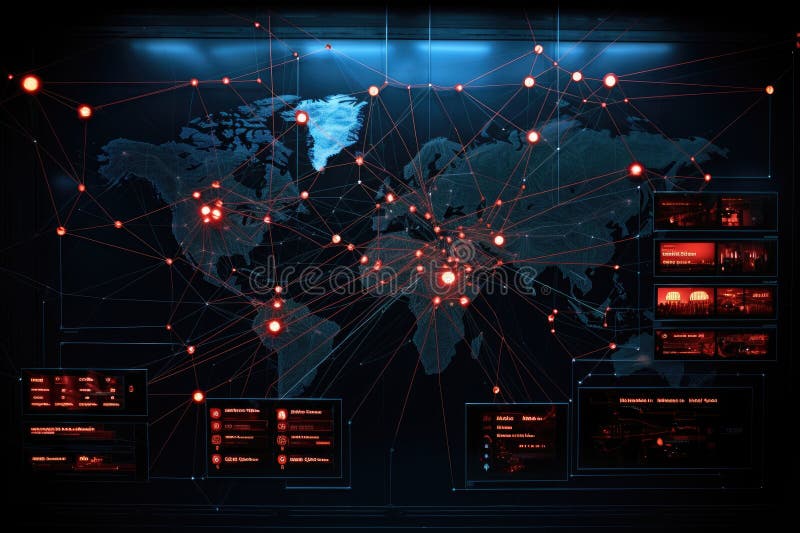 Screen with Network Topology and Threats Cyber Security Data Protection ...
