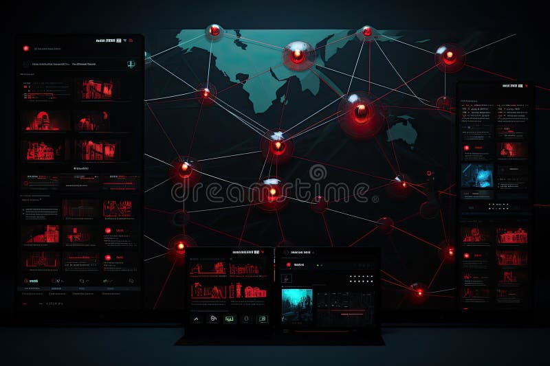 Screen with Network Topology and Threats Cyber Security Data Protection ...