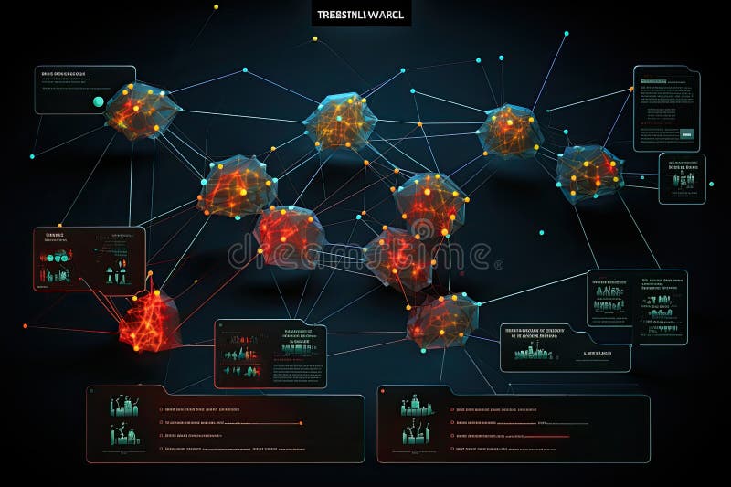 Screen with Network Topology and Threats Cyber Security Data Protection ...