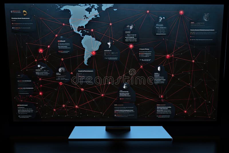 Screen with Network Topology and Threats Cyber Security Data Protection ...