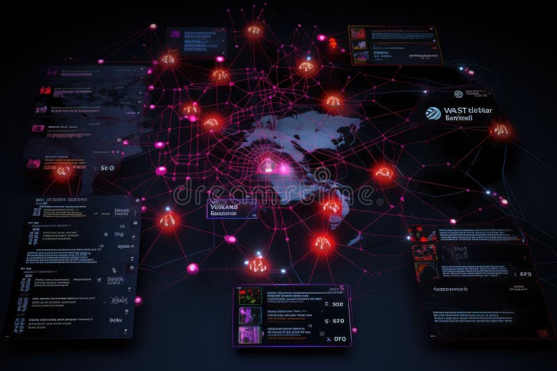 Screen with Network Topology and Threats Cyber Security Data Protection ...