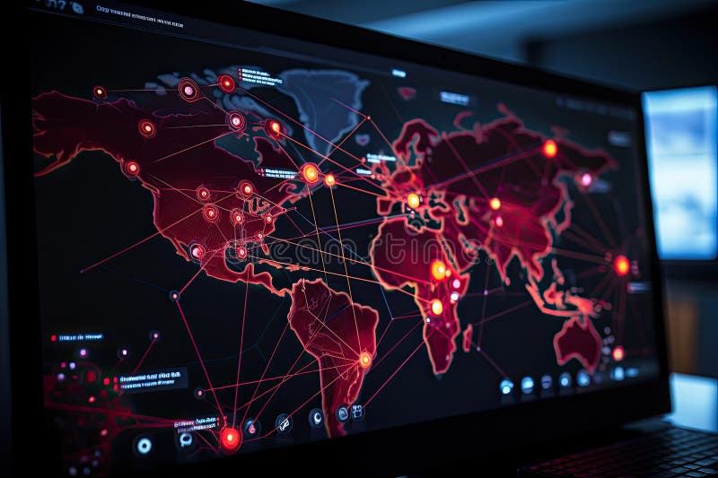 Screen with Network Topology and Threats Cyber Security Data Protection ...