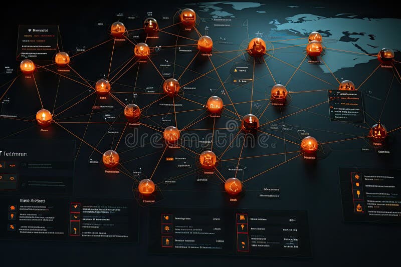 Screen with Network Topology and Threats Cyber Security Data Protection ...