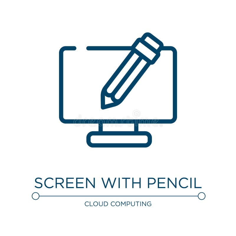 Screen with Pencil Icon. Linear Vector Illustration from Computer and ...