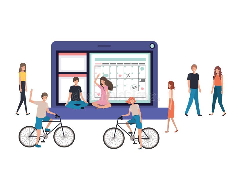 Screen with People Around Smiling Avatar Character Stock Vector ...