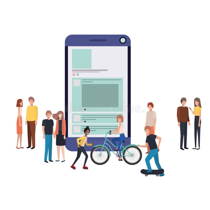 Screen with People Around Smiling Avatar Character Stock Vector ...