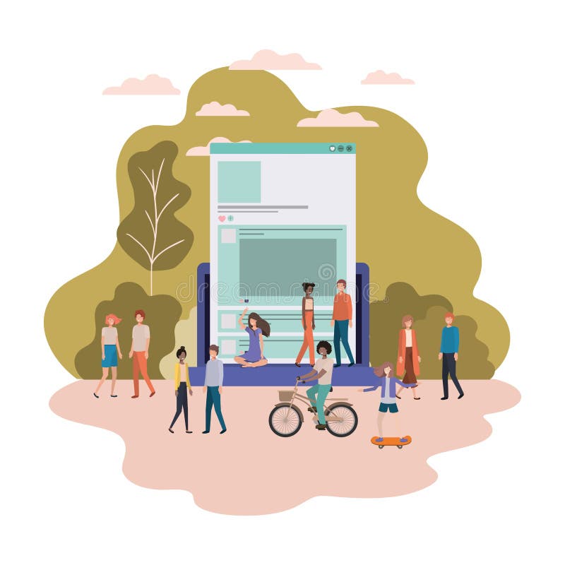 Screen with People Around Smiling Avatar Character Stock Vector ...