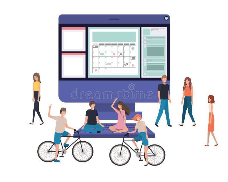 Screen with People Around Smiling Avatar Character Stock Vector ...