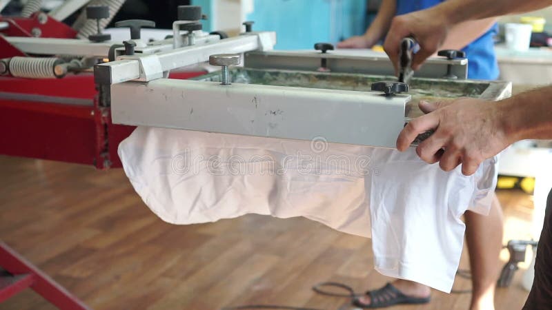 Screen Printing Manufacturing on T-shirts Stock Video - Video of paint ...