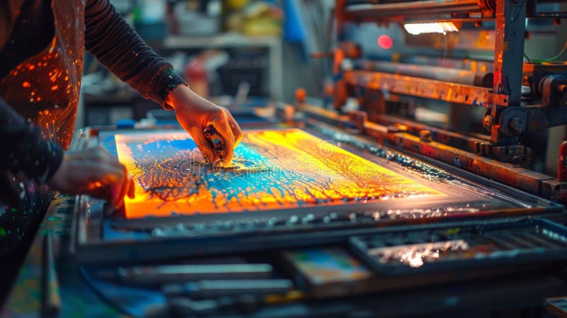 Screen Printing Process Captured Over Designer Work Table Stock ...