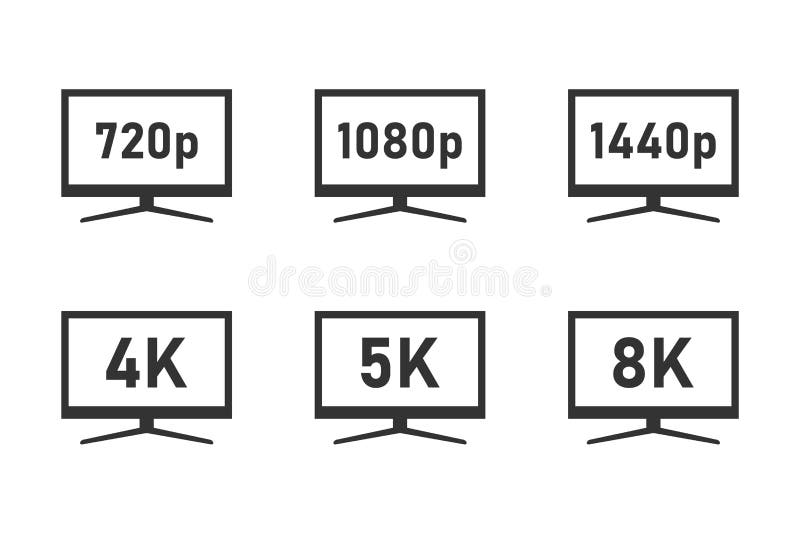 Screen Resolution Icon Set, 4K UHD, 5K, 8K, Quad HD, Full HD and HD ...