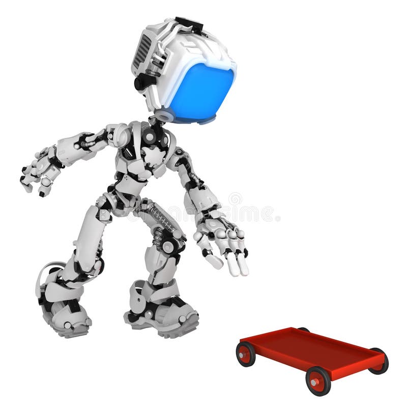 Screen Robot, Red Cart stock illustration. Illustration of standing ...