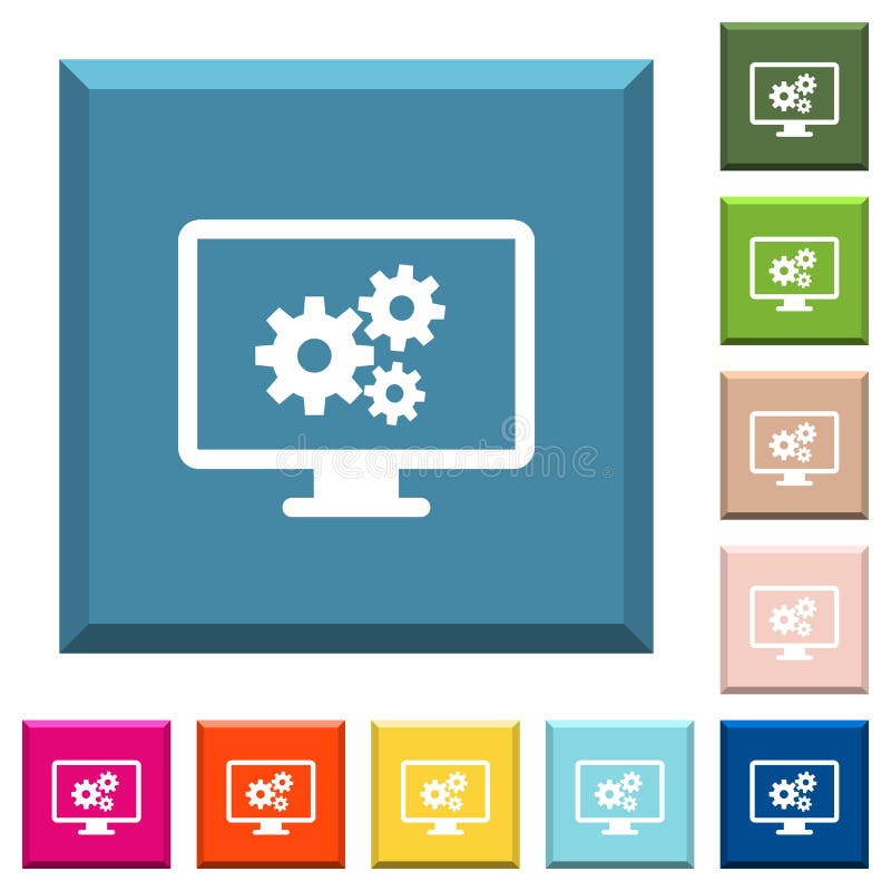 Screen Settings White Icons on Edged Square Buttons Stock Vector ...