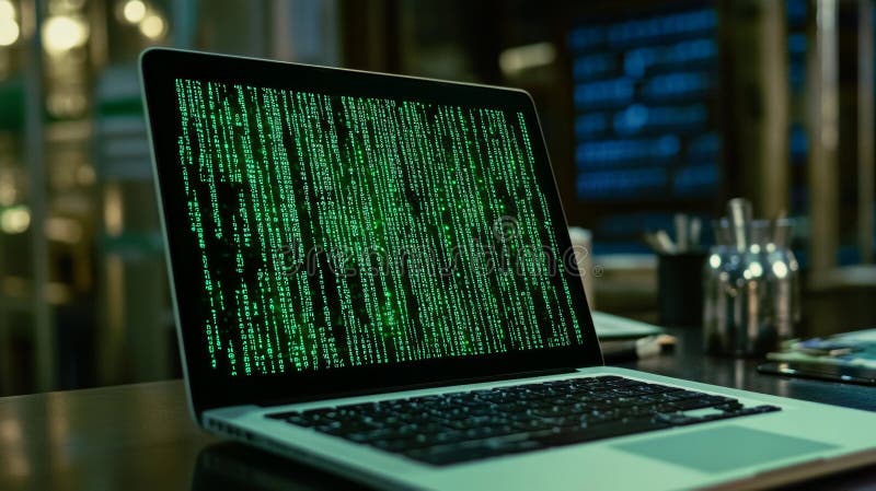 Screen Shot of a Laptop Displaying Green Code in a Dark Environment ...