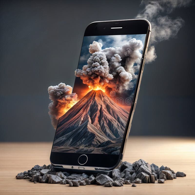 Screen of a Smart Bg on Which a Volcano Erupts, Lava Goes Beyond the ...