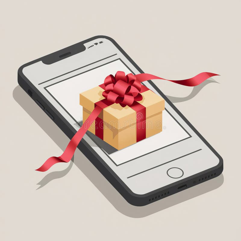 On the Screen of Smartphone is a Gift Box with a Red Bow Stock ...