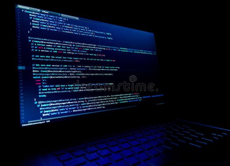 Screen with Software Developer Code. Blur Lights. Stock Image - Image ...