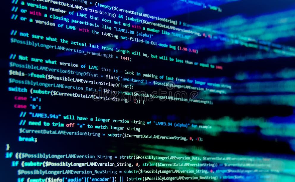 Screen with Software Developer Code. Blur Lights. Stock Image - Image ...
