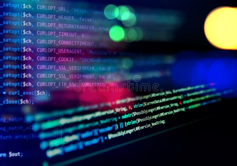 Screen with Software Developer Code. Blur Lights. Stock Image - Image ...