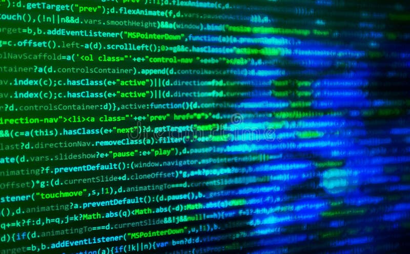 Screen with Software Developer Code. Blur Lights. Stock Image - Image ...