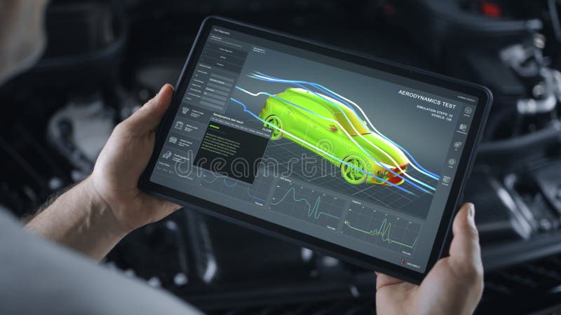 On Screen Tablet Software for Testing Vehicle Aerodynamics Stock Photo ...