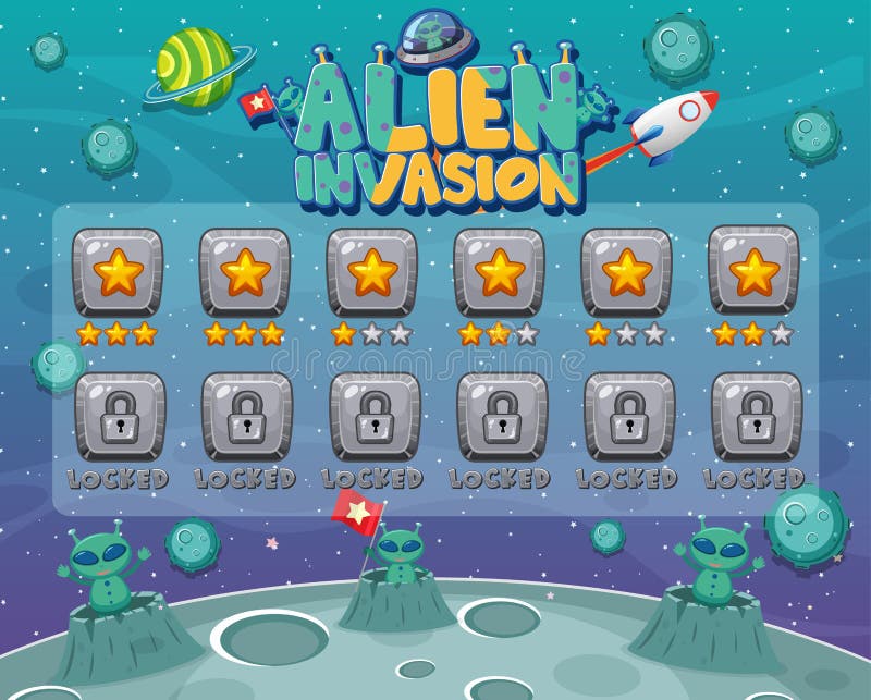 Screen Template for Computer Game with Alien Invasion Stock Vector ...