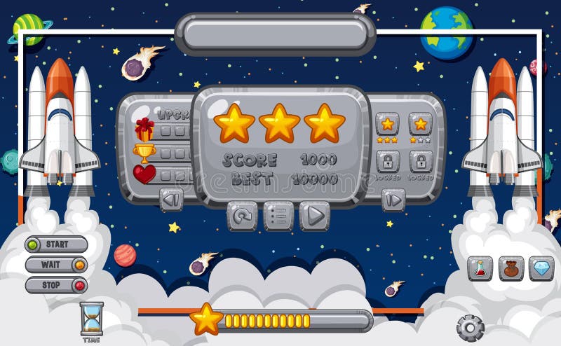 Screen Template for Computer Game with Space Theme Stock Vector ...