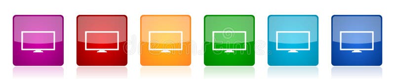 Screen, Tv Icon Set, Colorful Square Glossy Vector Illustrations in 6 ...