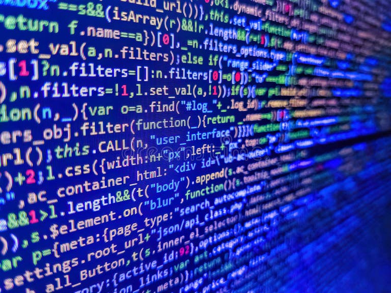 Screen of Web Developing Javascript Code. Future Technology Creation Process. Programming Code ...