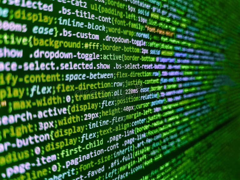 Screen of Web Developing Javascript Code. Shallow Depth of Field, Selective Focus Effect. PC ...