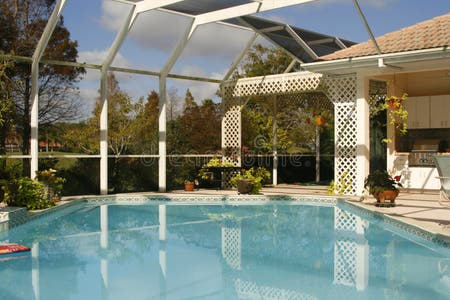 Screened lanai with pool stock photo. Image of screened - 3460546