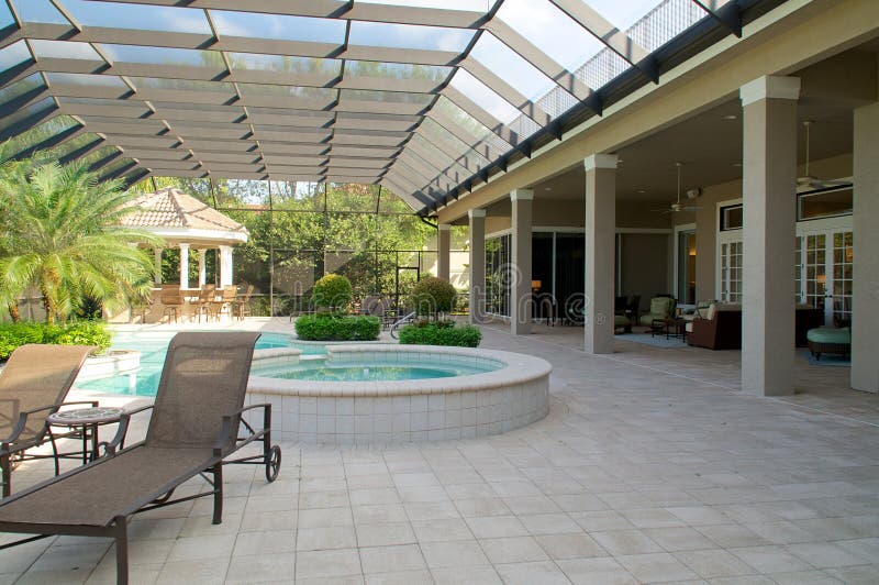 Screened in pool area stock image. Image of water, gazebo - 55784467